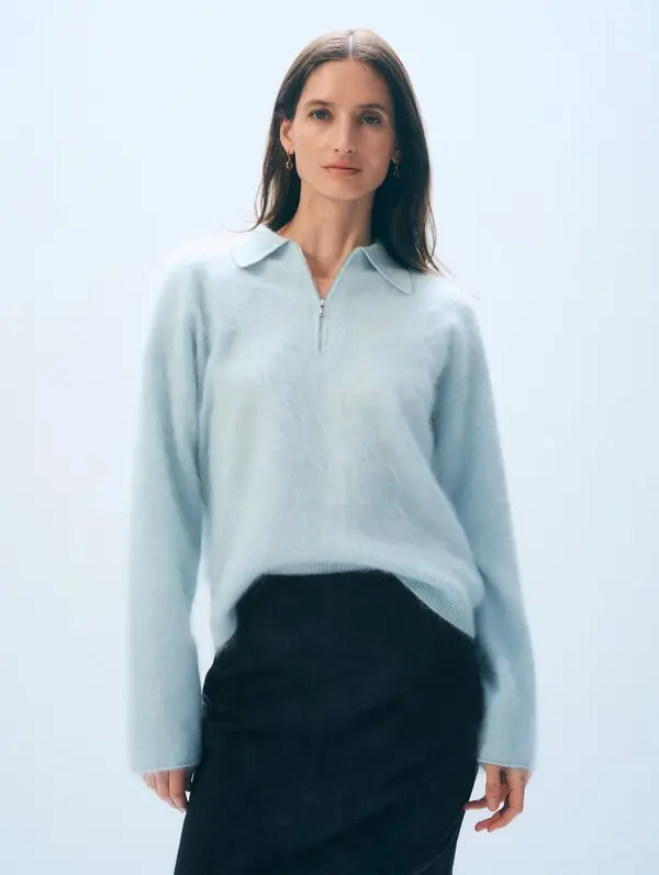 WHITE & WARREN Brushed Cashmere Quarter-zip Sweater In Size