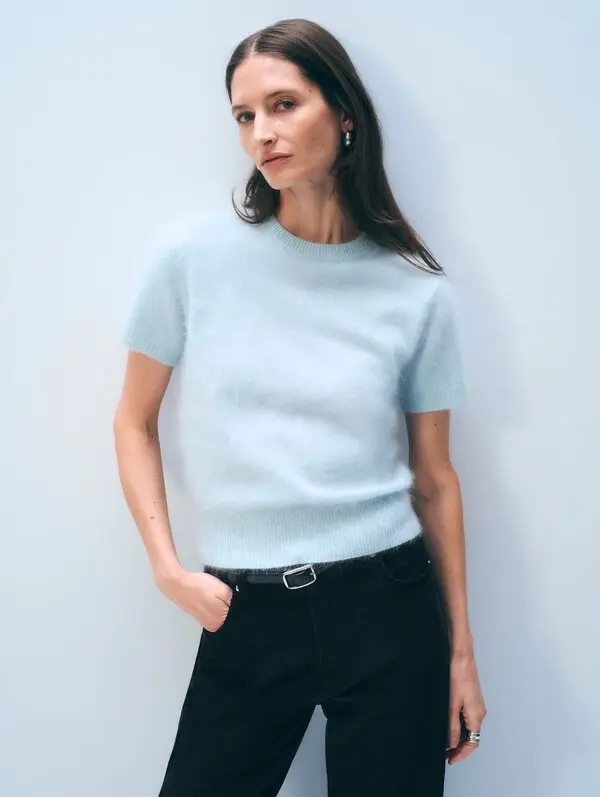 WHITE & WARREN Brushed Cashmere Blend Tee Top In Size