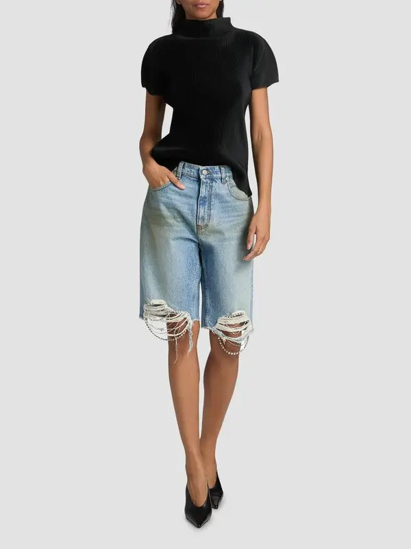 AREA Crystal Fray Jean Shorts