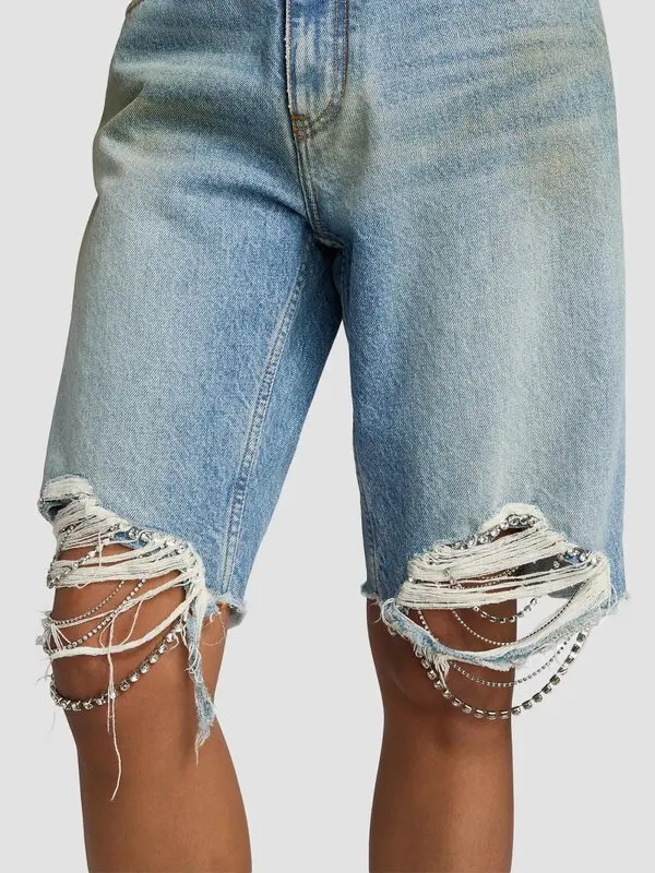 AREA Crystal Fray Jean Shorts