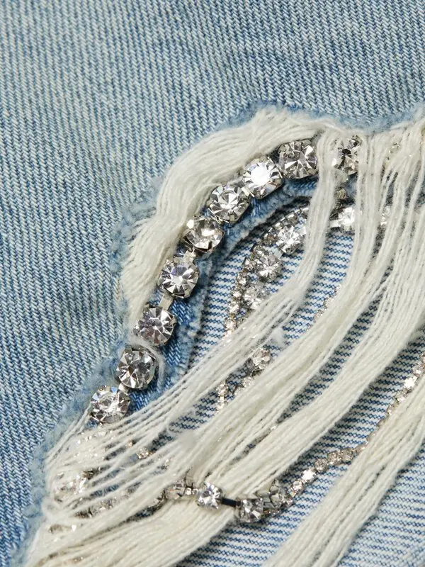 AREA Crystal Fray Jean Shorts