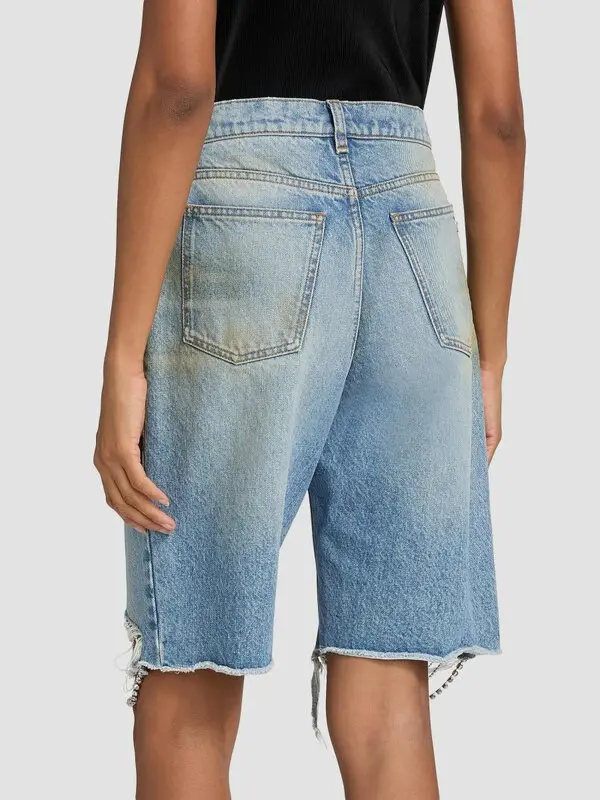 AREA Crystal Fray Jean Shorts