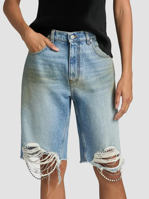 AREA Crystal Fray Jean Shorts