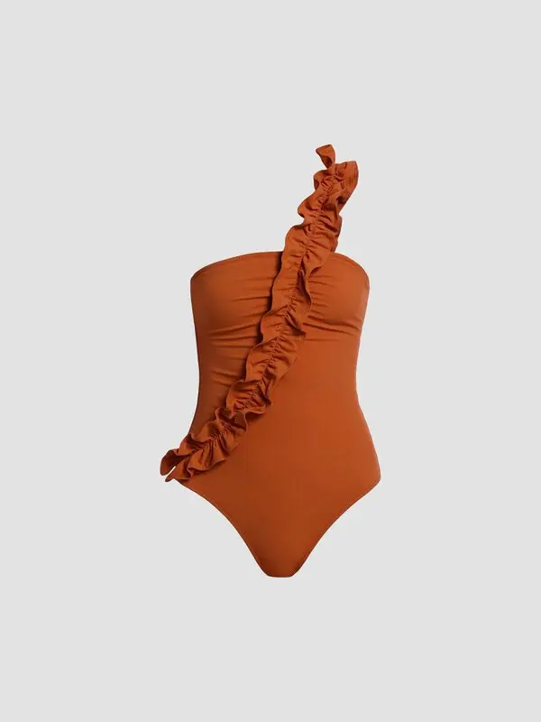 Ulla Johnson Capri Ruffled One-shoulder One-piece Swimsuit - Sienna