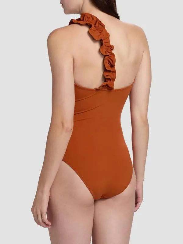 Ulla Johnson Capri Ruffled One-shoulder One-piece Swimsuit - Sienna
