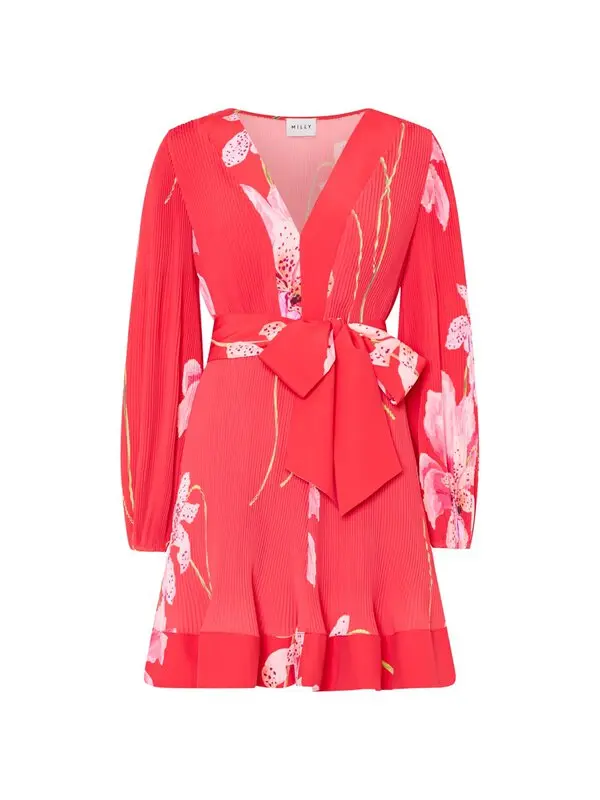 MILLY Liv Pleated Floral Minidress - Red Multi
