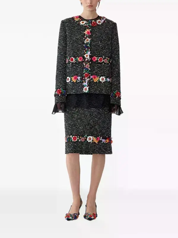 Carolina Herrera Floral-embroidered Tweed Jacket