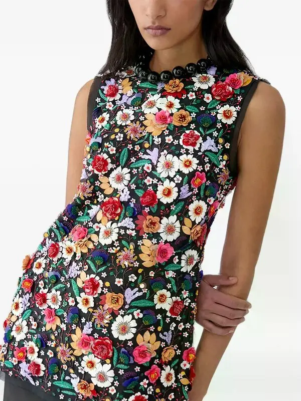 Carolina Herrera Floral-embroidered Sleeveless Top
