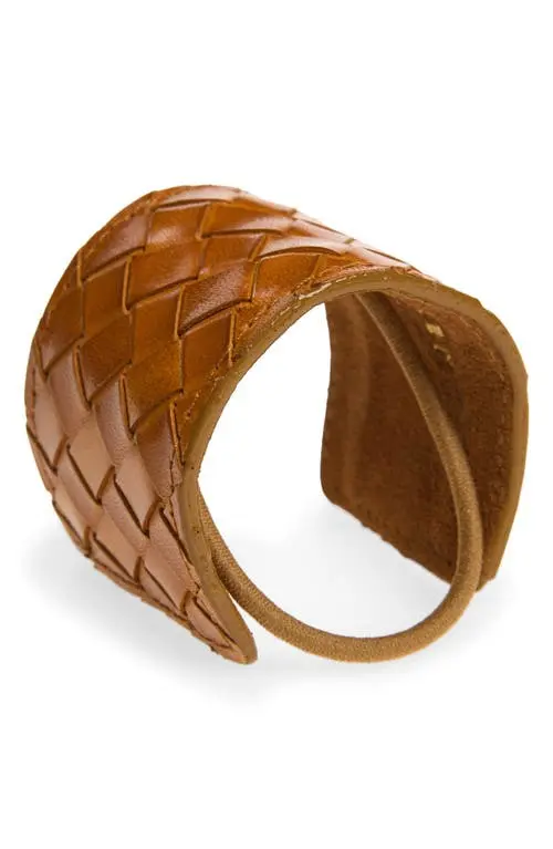 JENNIFER BEHR Braided Leather Ponytail Wrap - Saddle