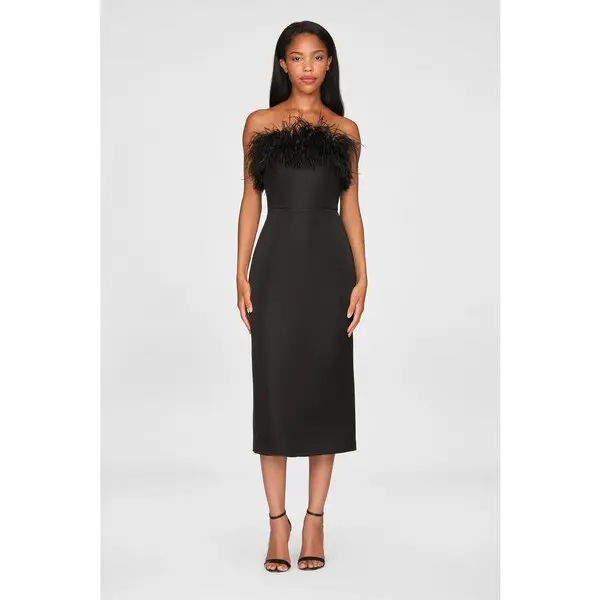 Theia Ginger Feather Sheath Dress - Black