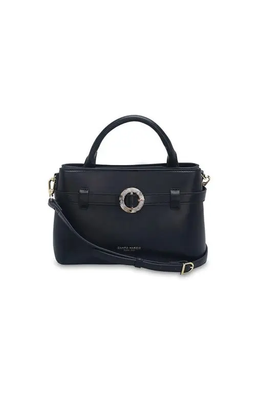 CAMPO MARZIO ROMA 1933 Sway Structured Satchel Handbag With Top Handle Crossbody Strap & Decorative Buckle - Black