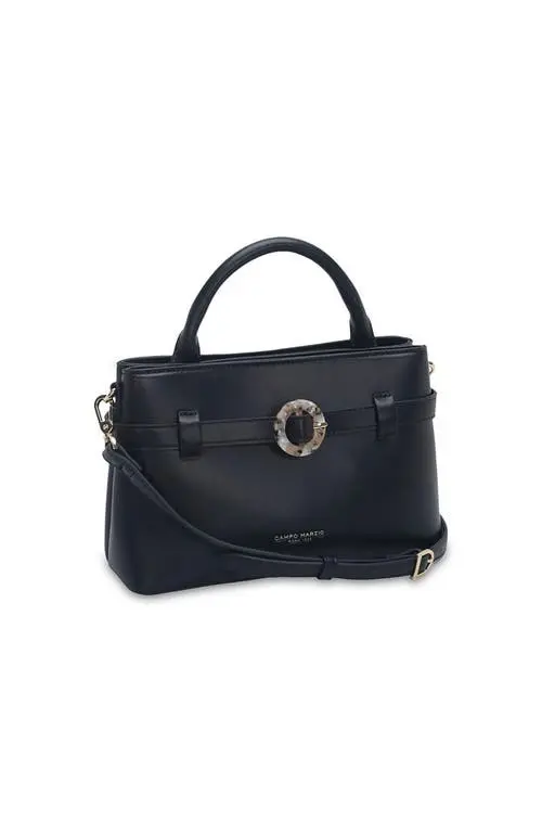CAMPO MARZIO ROMA 1933 Sway Structured Satchel Handbag With Top Handle Crossbody Strap & Decorative Buckle - Black