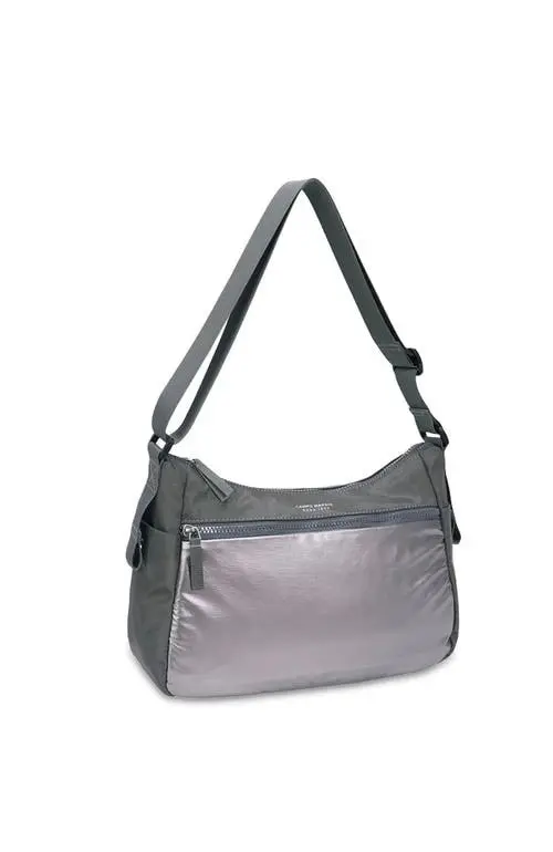 CAMPO MARZIO ROMA 1933 Leia Lightweight Shoulder Bag With Adjustable Handles & Glossy Accent - Graphite Grey