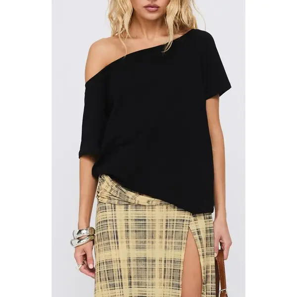 Princess Polly Icon Baby Off The Shoulder Tee - Black