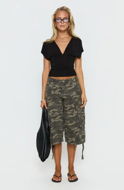 Princess Polly Mattey Cinched V-neck T-shirt