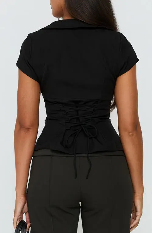 Princess Polly Alexandrea Plunge Button Up Top - Black