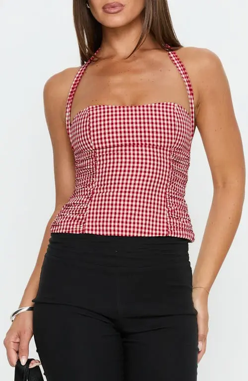 Princess Polly West Coast Love Cotton Halter Top - Red Gingham