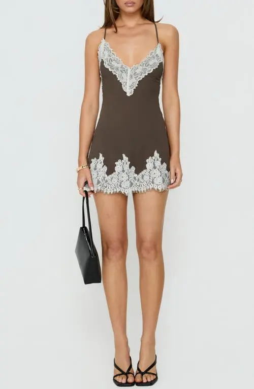 Princess Polly Call My Lover Lace Slip Minidress - Brown/cream