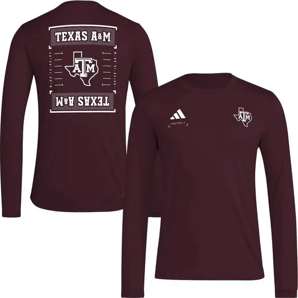 Adidas Texas A&m Aggies Locker Football Icon Aeroready Pre-game Long Sleeve T-shirt - Maroon