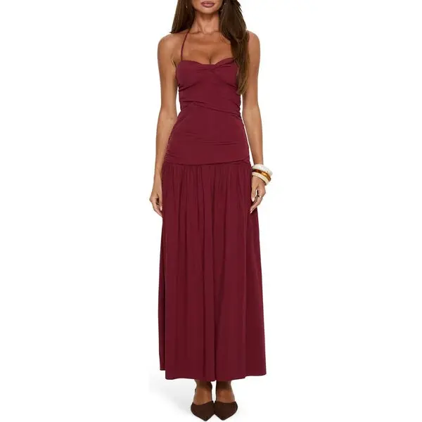 Princess Polly Marguerite Halter Maxi Dress - Ruby Wine
