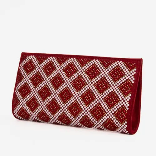 VINCI LEATHER SHOES The Nampula Glitter Suede Leather Clutch - Red