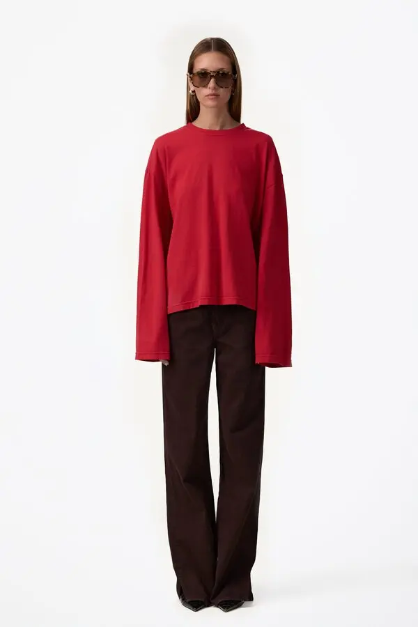SAME The Boyfriend Long Sleeve Tee - Red