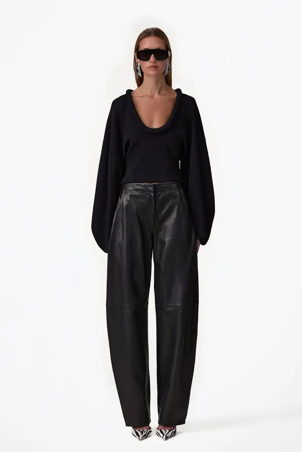 SAME Leather Barrel Pant - Black