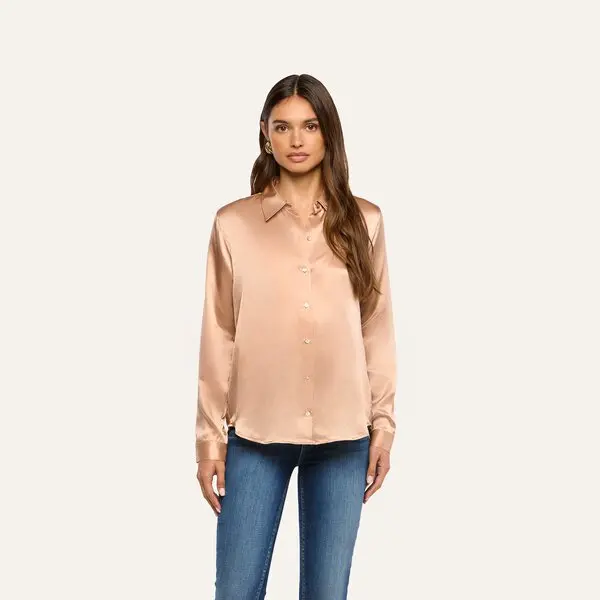 L'AGENCE Tyler Silk Blouse Top - Pecan