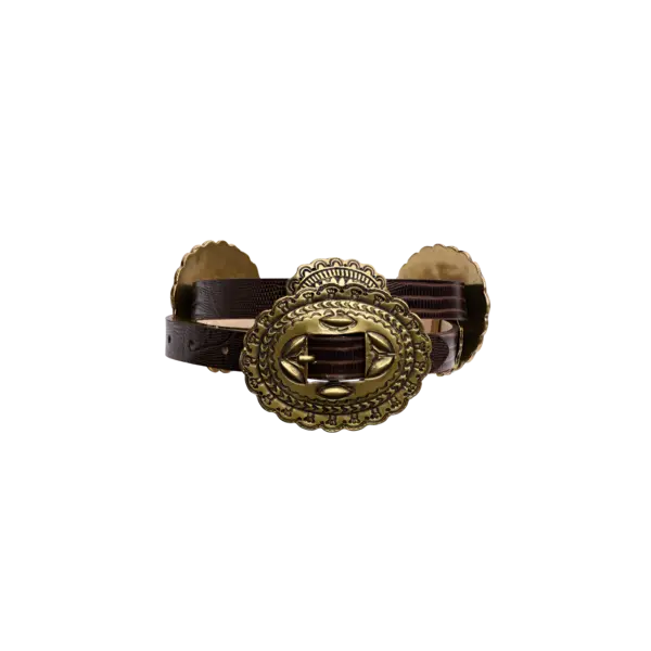 L'AGENCE Rocha Leather Belt - Chocolate Lizard Embossed