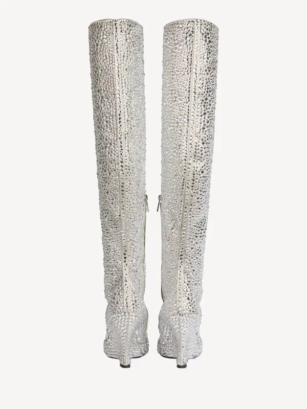 Balmain Wedge Thigh-high Satin Boots With Crystals