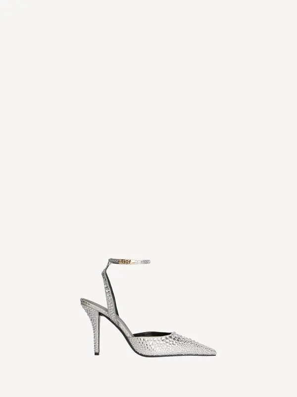 Balmain Strappy Satin Courts With Crystals - Silver