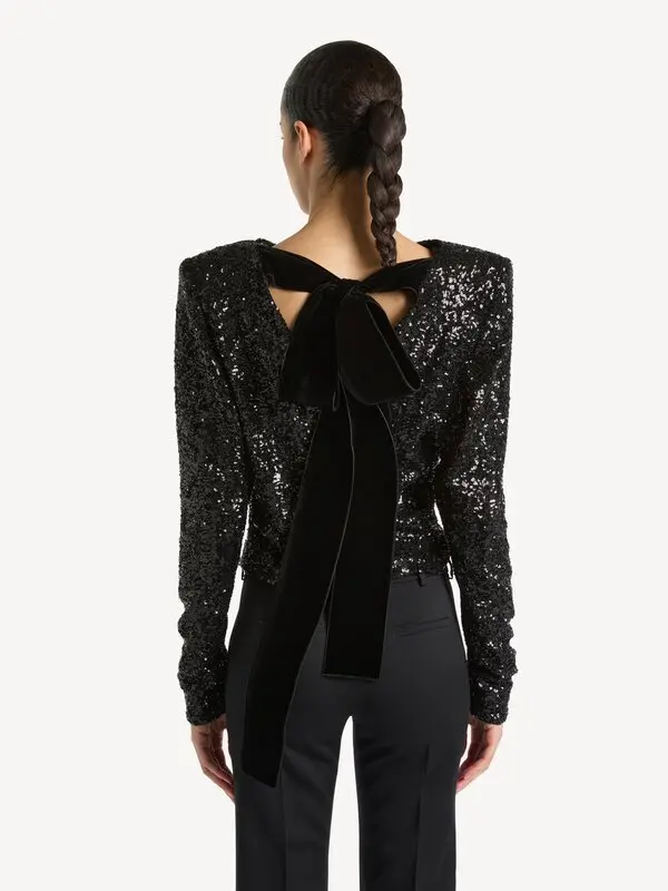 Balmain Sequinned Top With Bow