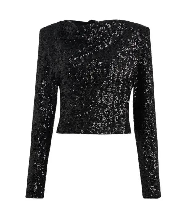 Balmain Sequinned Top With Bow - Black
