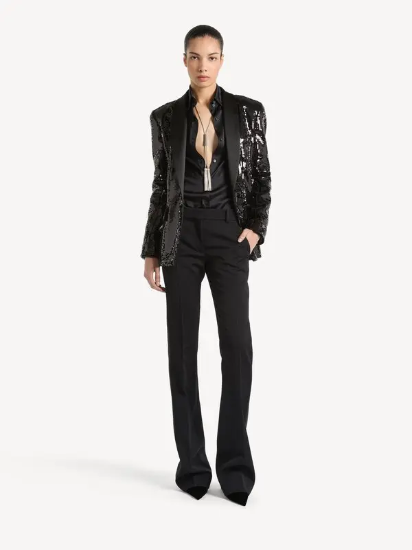 Balmain 1-button Satin Jacket With Sequins - Black