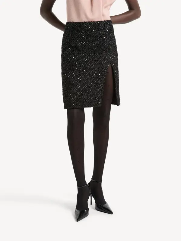 Balmain Sequinned Tweed Midi Skirt
