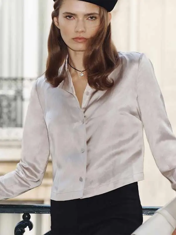 REFORMATION Lacie Cropped Shirt Light