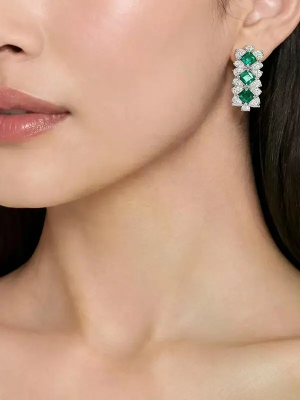 HYT JEWELRY Emerald And Diamond Hoop Earrings