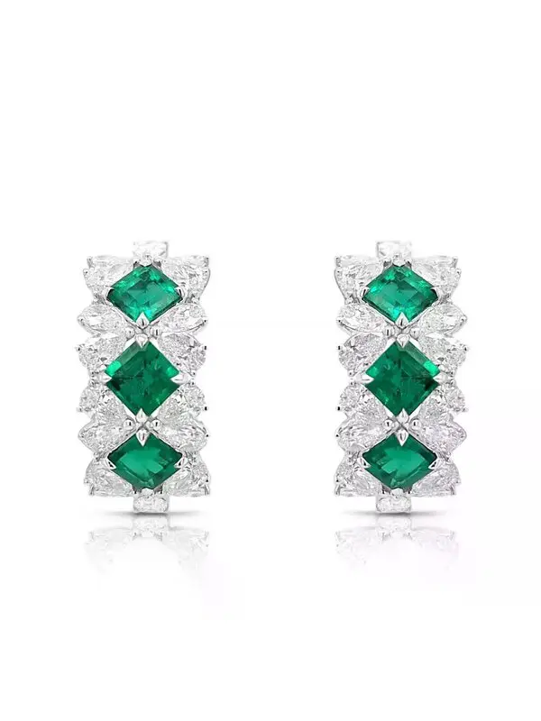 HYT JEWELRY Emerald And Diamond Hoop Earrings