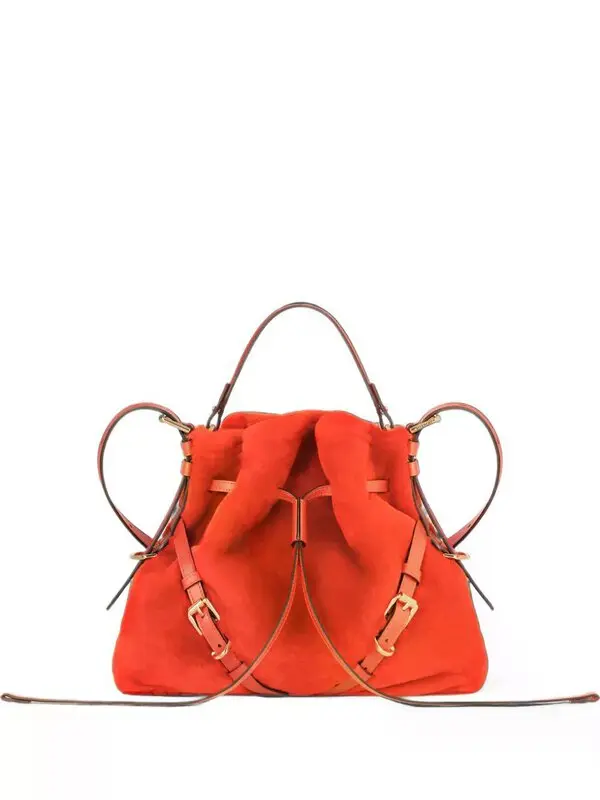 Givenchy Small Voyou Bucket Bag In Shearling - Orange
