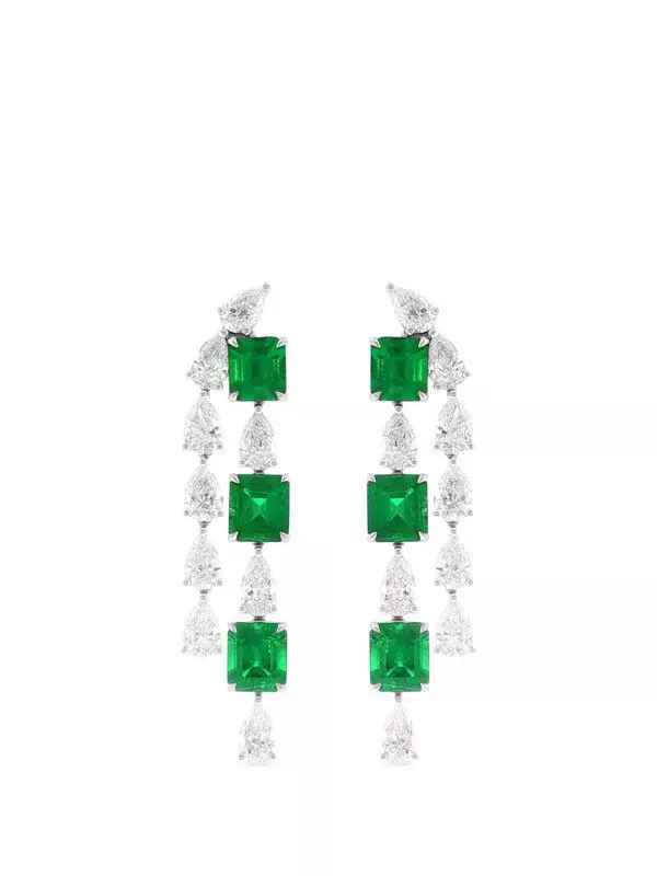 HYT JEWELRY Emerald And Diamond Dangle Earrings - Silver