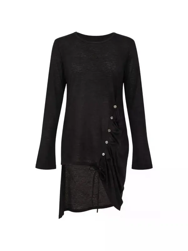 Y’s Button-embellished Draped T-shirt - Black