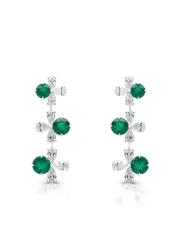 HYT JEWELRY Emerald And Diamond Dangle Earrings - Silver