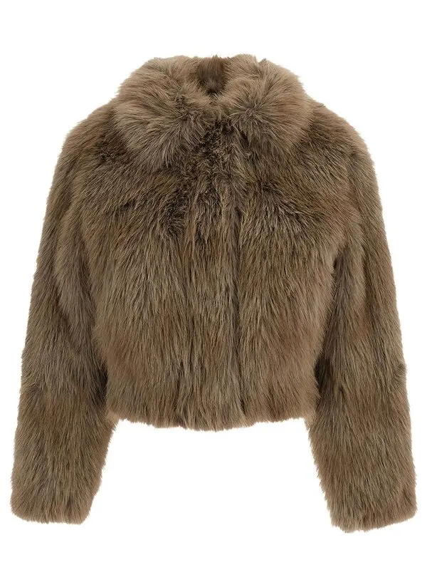 STAND STUDIO Lena Crop Jacket In Faux Fur With Zip - Grey
