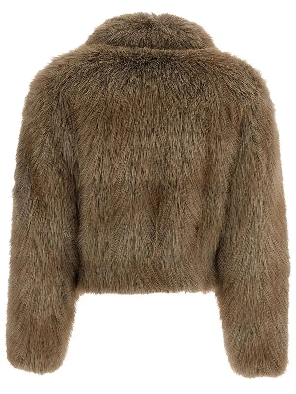 STAND STUDIO Lena Crop Jacket In Faux Fur With Zip - Grey