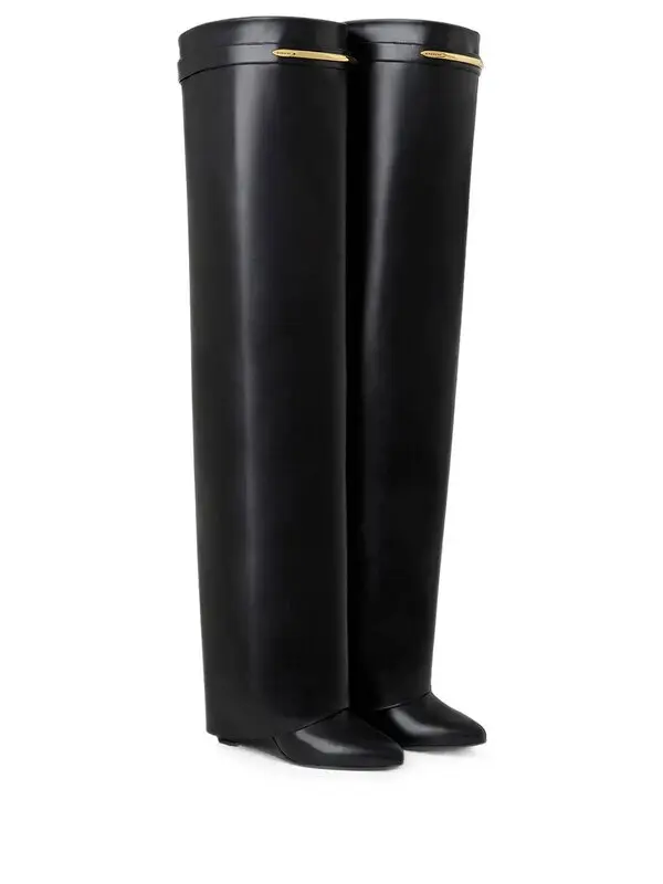 Givenchy Over-the-knee Cuissard Shark Pinch Leather Boots - Black