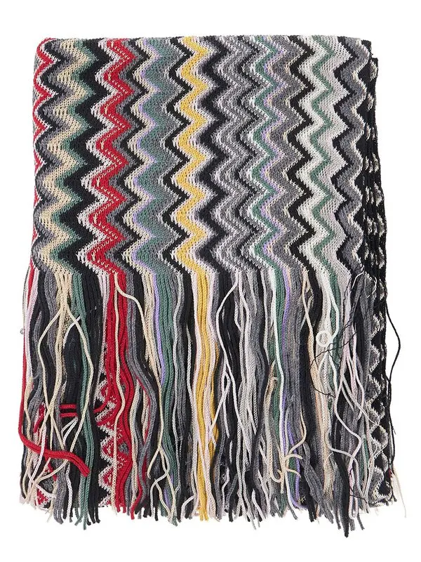 Missoni Zig-zag Knit Scarf With Fringes - Grey