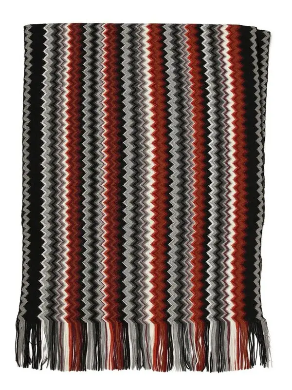 Missoni Zig-zag Knit Scarf With Fringes - Red