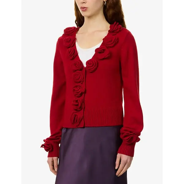 Farm Rio Flower Embellished Knitted Cardigan