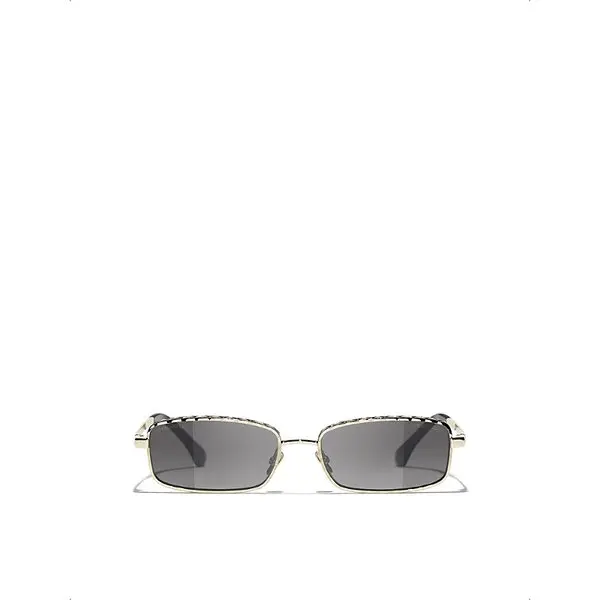 Chanel Ch4295 Rectangle-frame Metal Sunglasses - Gold