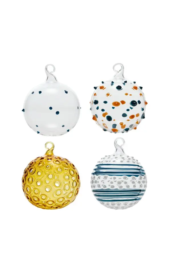 MODA DOMUS Set-of-four Mixed Hand-blown Glass Ornaments - Multi